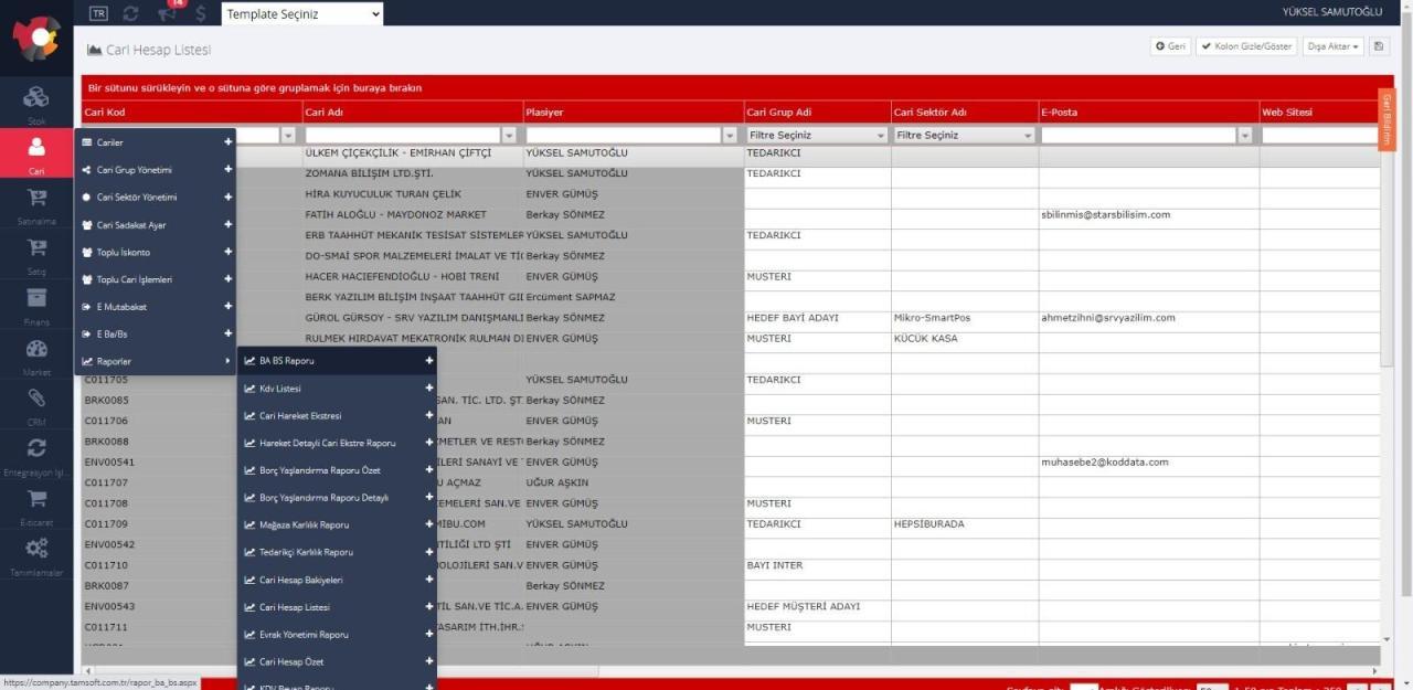Cari Yönetimi; E-Mutabakat, E-Ba-Bs, E-Müstahsil - Tamsoft